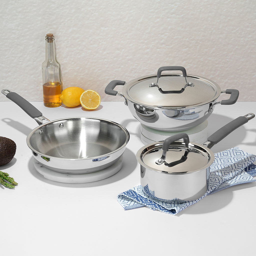 Platinum Luxe Cookware Set – Vinod 3-Piece Combo with lids – Vinod ...